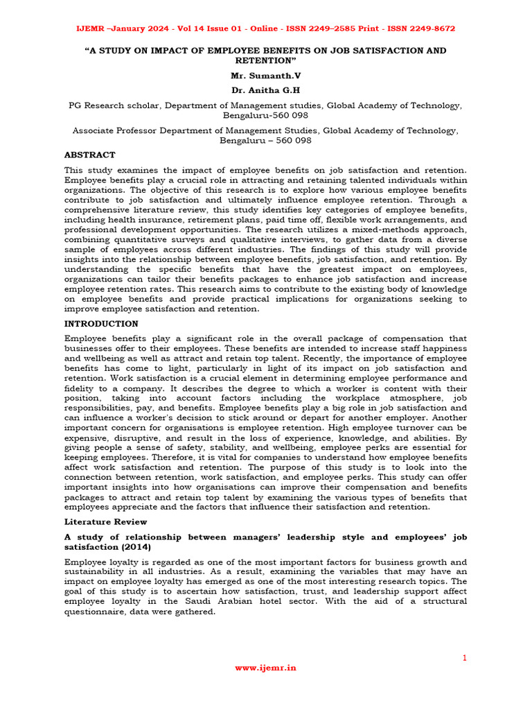 A Study On Impact of Employee Benefits On Job Satisfaction and ...