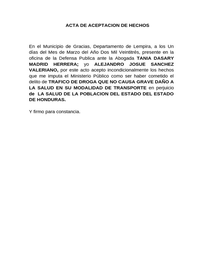 Acta de Aceptacion de Hecho | PDF