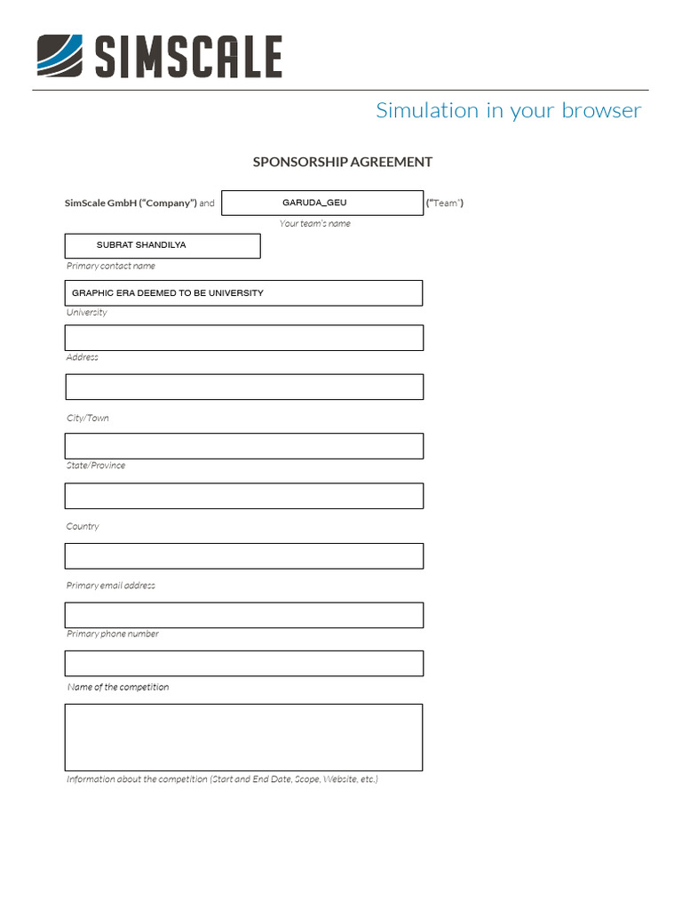 SimScale Sponsorship Agreement Guide | PDF