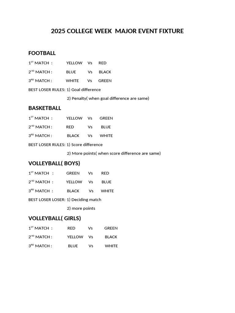 2025 College Week Major Event Fixture | PDF