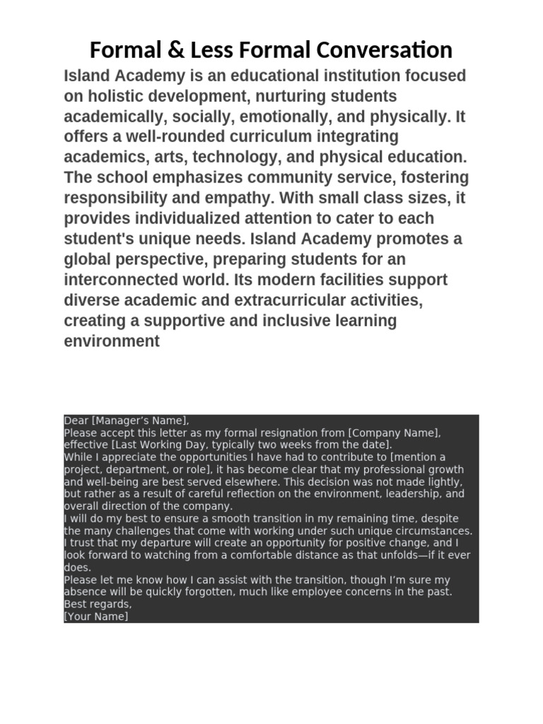 Formal & Less Formal Conversation | PDF