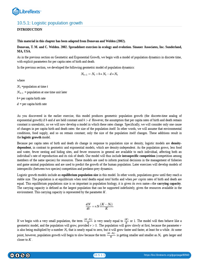10.5.01 Logistic Population Growth | PDF | Natural Environment | Biology