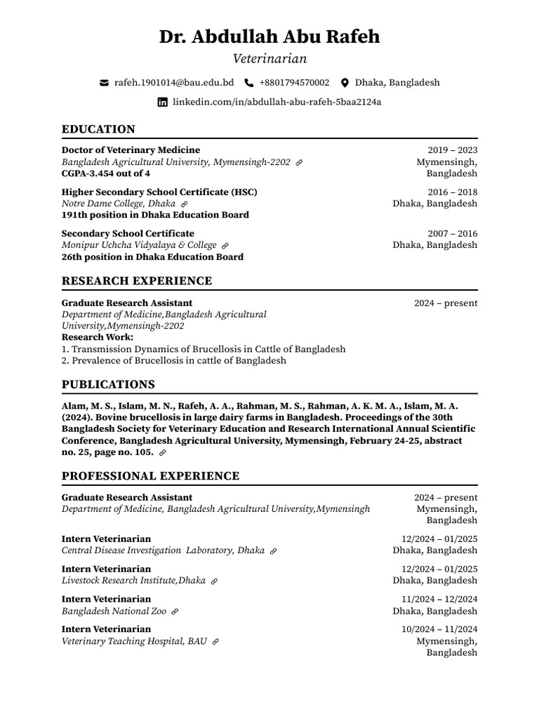 Dr. Abdullah Abu Rafeh: Veterinarian CV | PDF | Bangladesh