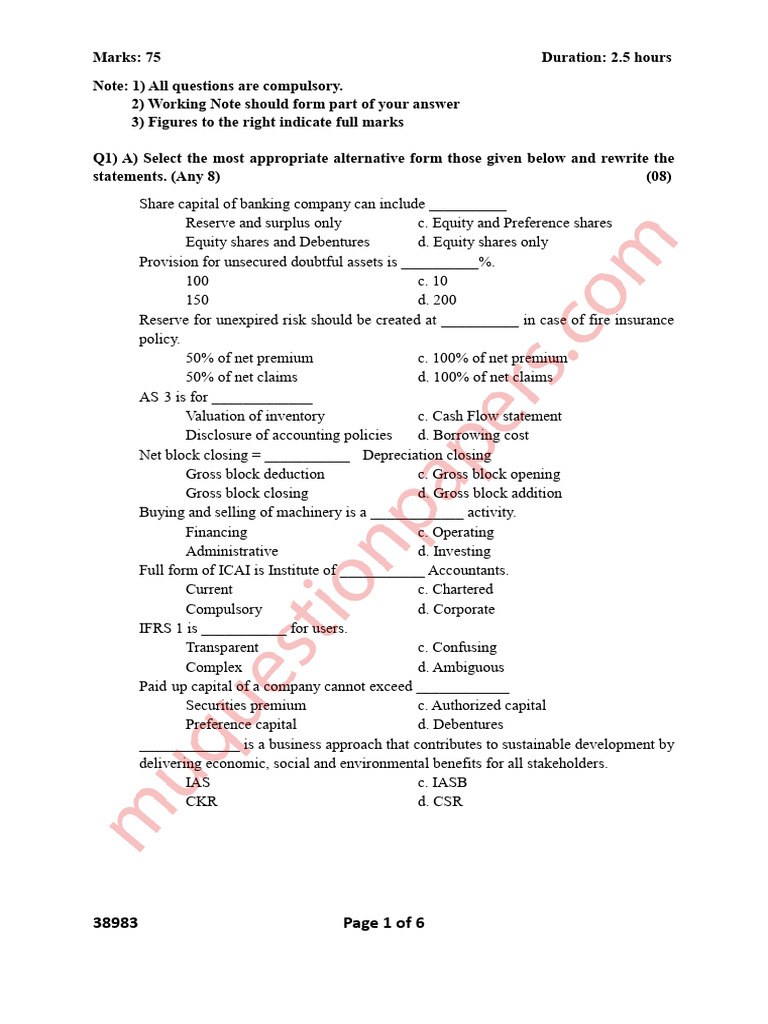 Commerce Bcom Banking and Insurance Semester 5 2023 November Financial Reporting Analysis Cbcgs ...