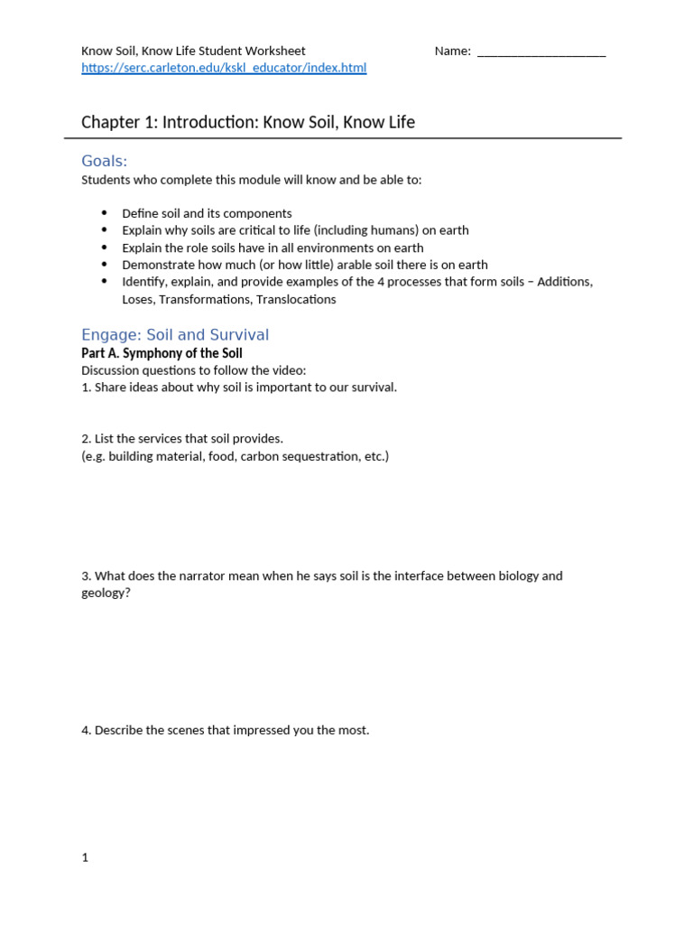 Chapter 1 Student Worksheet | PDF | Soil | Decomposition