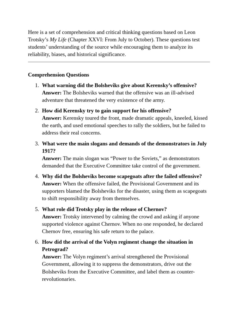 Leoon Trotsky Primary Source Qa | PDF | Leon Trotsky | Bolsheviks