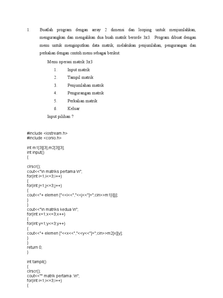 Program Operasi Matriks 3x3 | PDF