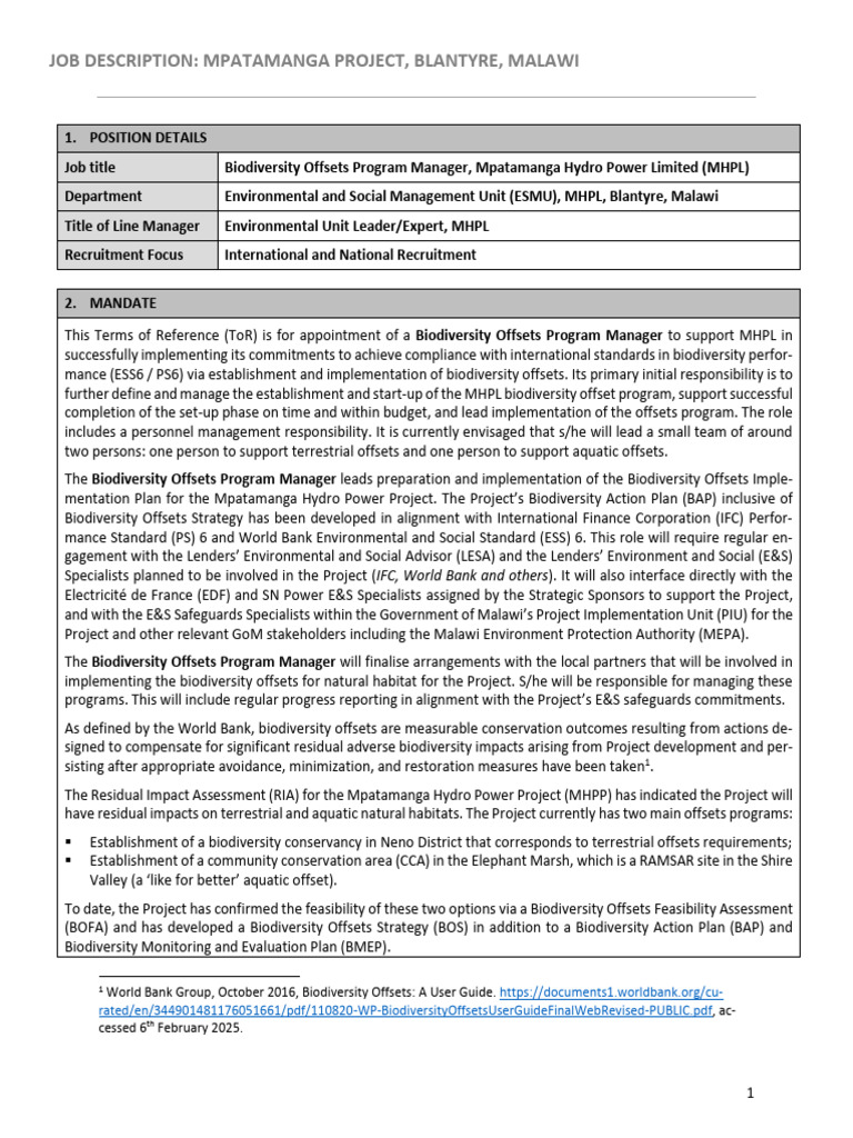 Biodiversity Offsets Manager Role | PDF | Governance | Capacity Building