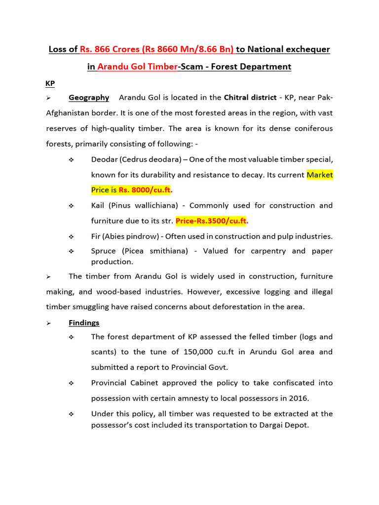Loss of Rs. 866 Crores (Rs 8660 Mn8.66 BN) To National Exchequer in Arandu Gol Timber-Scam ...