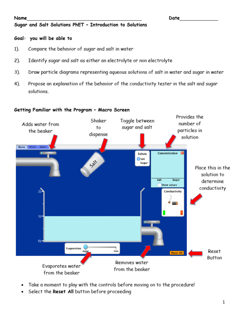 Introduction To Solutions PhET | PDF | Sodium Chloride | Chemistry