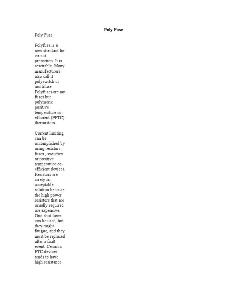 Poly Fuse | PDF | Fuse (Electrical) | Resistor