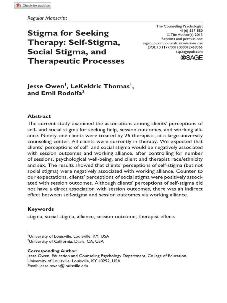 stigma for seeking therapy | PDF | Psychotherapy | Social Stigma