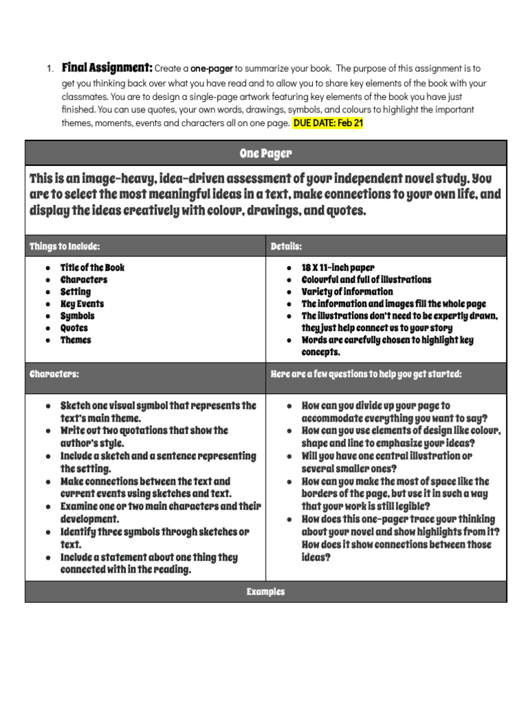 Copy of Student Handout_ Independent Novel Study & Book Promo | PDF ...