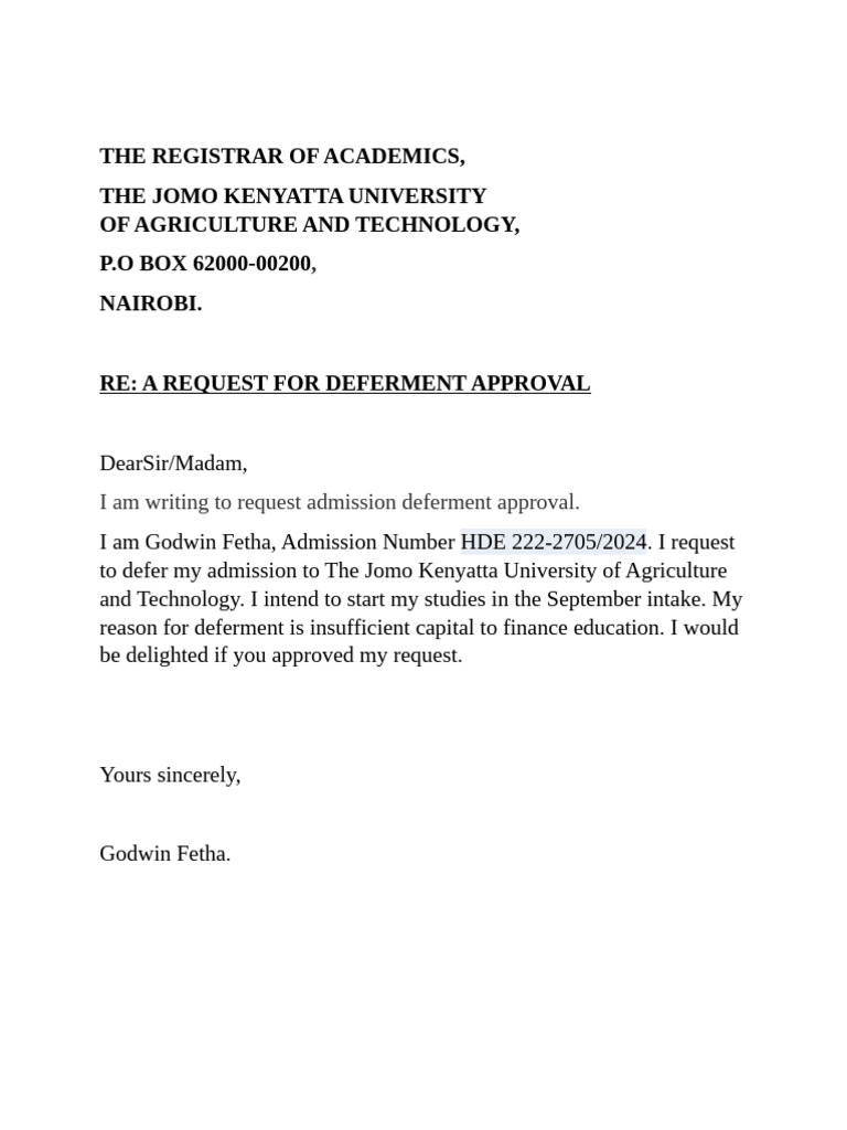 A Request For Deferment | PDF