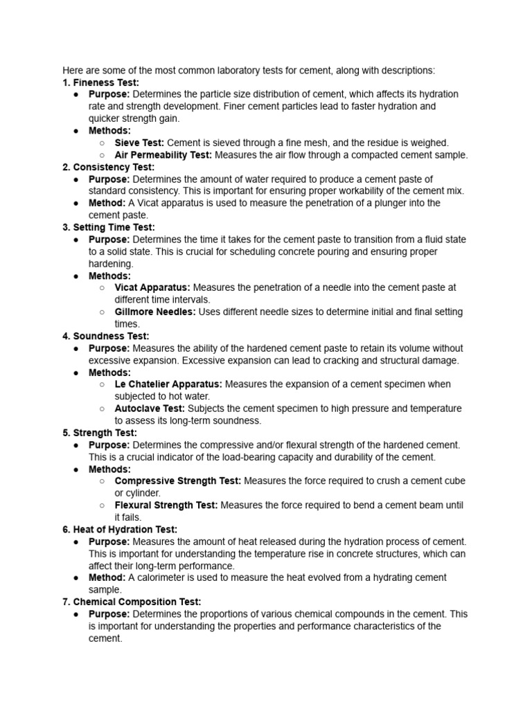 Enumerate The Laboratory Test For Cement and Descr... | PDF | Cement ...