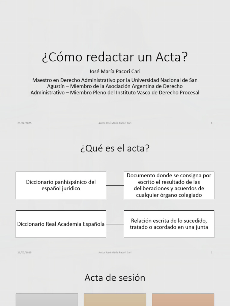 Cómo Redactar Una Acta - Diapositvas - Autor José María Pacori Cari | PDF | Justicia | Crimen y ...
