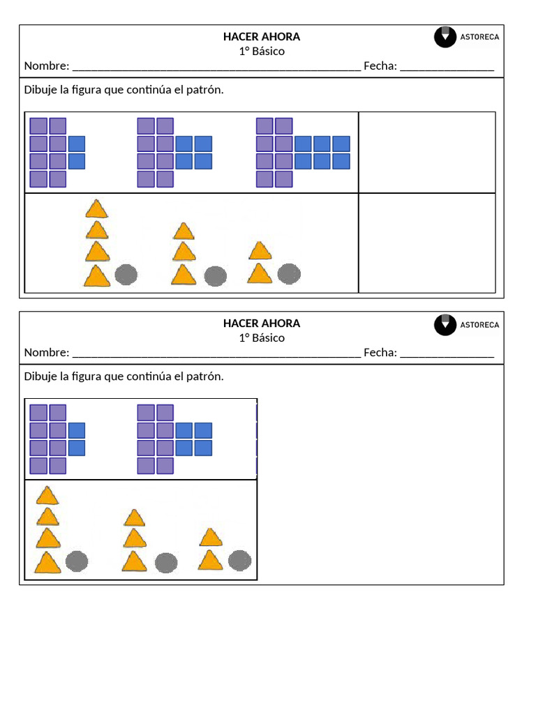 Eje Patrones y Álgebra - Continuar el patrón 1 | PDF