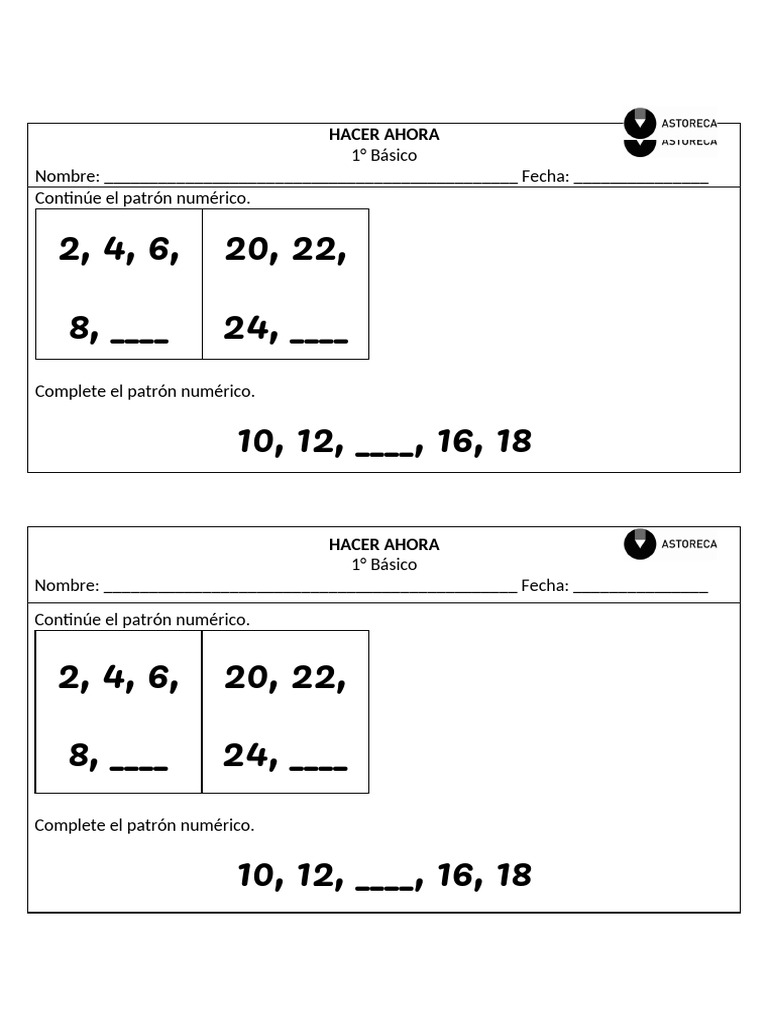 Eje Patrones y Álgebra - Continuar El Patrón Numérico | PDF