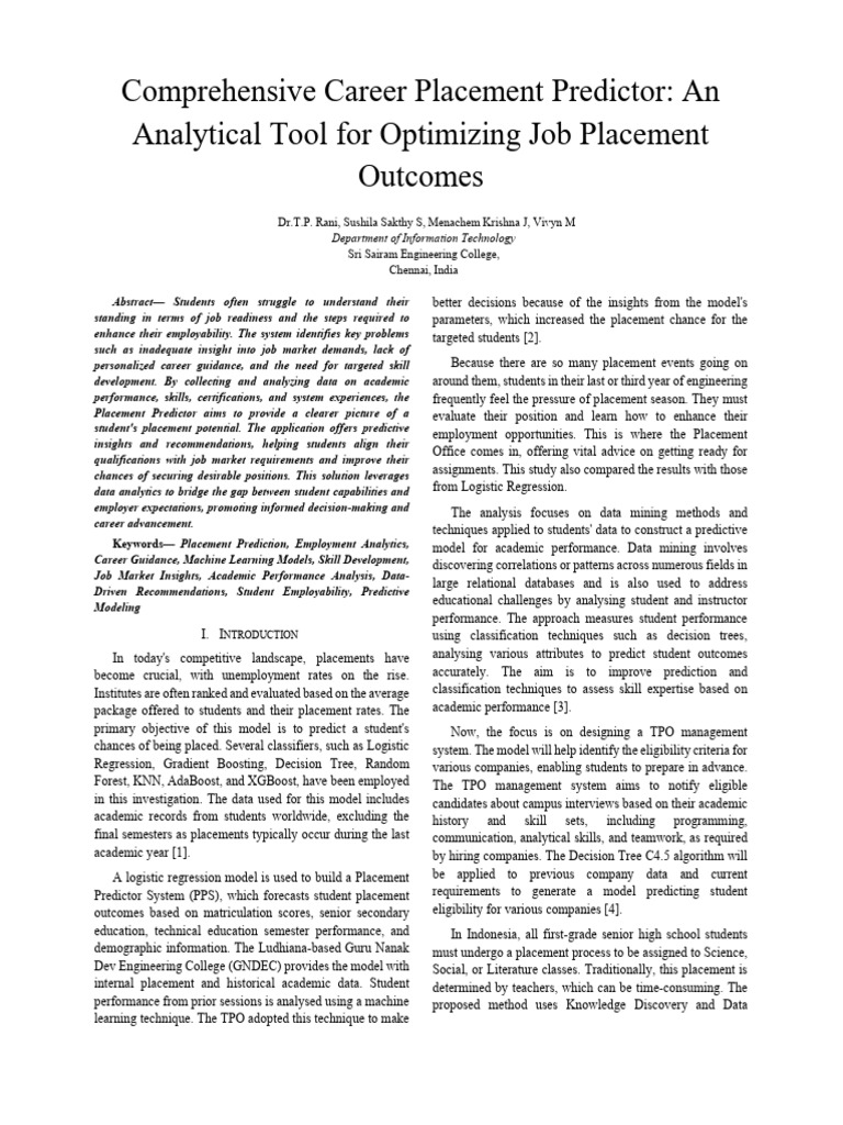 Comprehensive Career Placement Predictor An Analytical Tool For ...