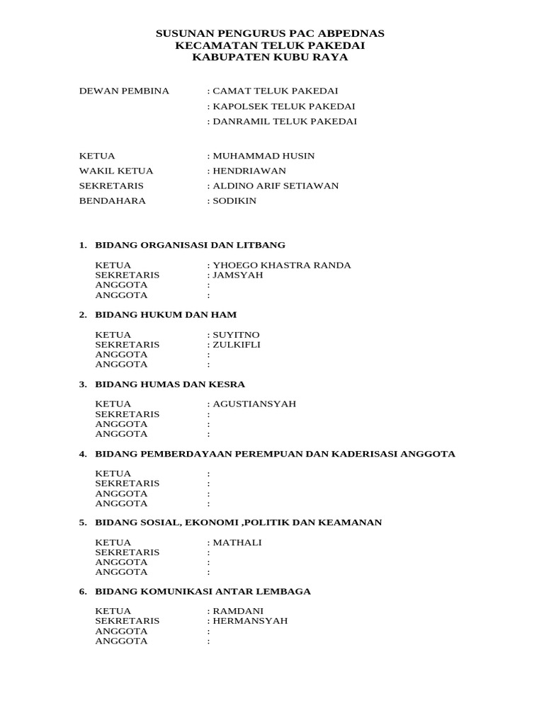Susunan Pengurus Pac Abpednas (1) | PDF