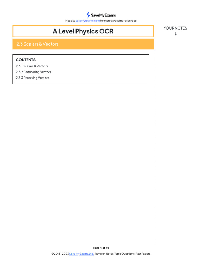 A Level Physics: Scalars and Vectors | PDF | Euclidean Vector | Force