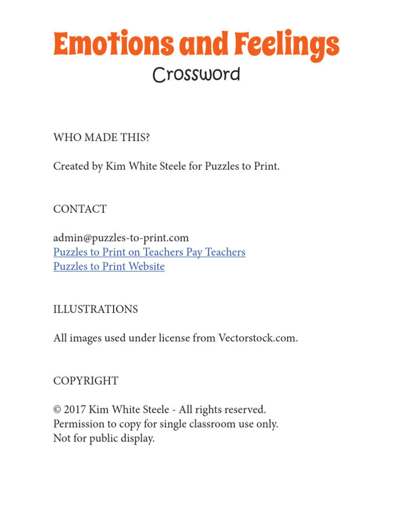 Emotions and Feelings: Crossword | PDF | Psychology | Subjective Experience