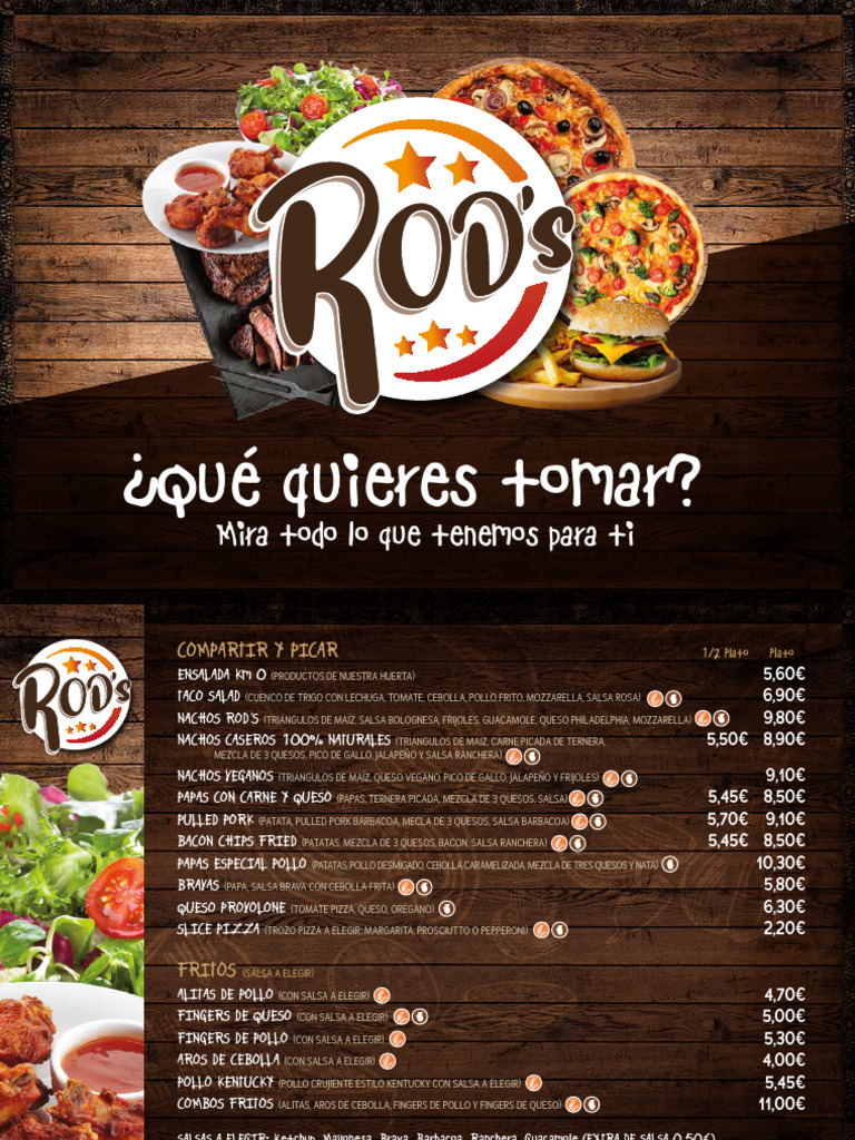 Menú Tex-Mex y Pizzas Rod's | PDF | Pancho | Hamburguesas
