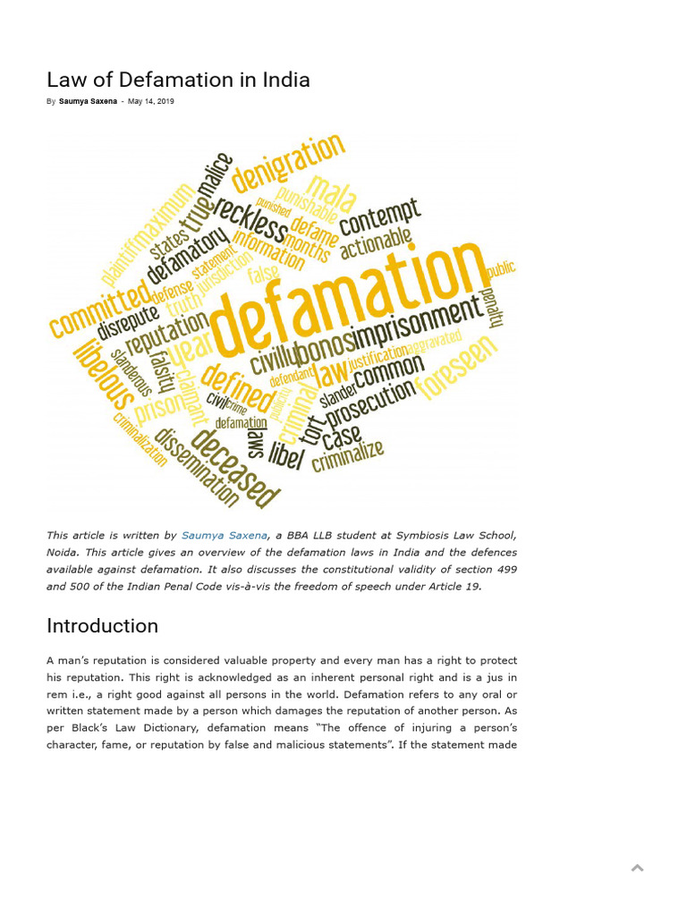 Defamation Law Overview in India | PDF | Defamation | Justice