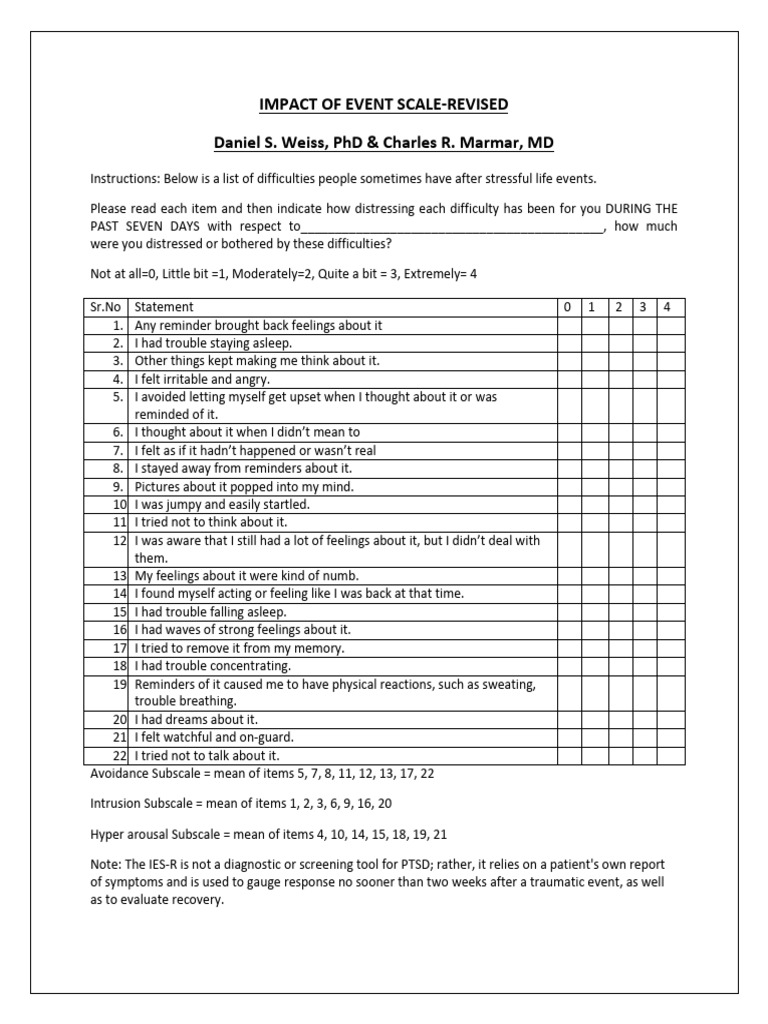 Impact of Event Scale-Revised Guide | PDF | Psychological Trauma ...