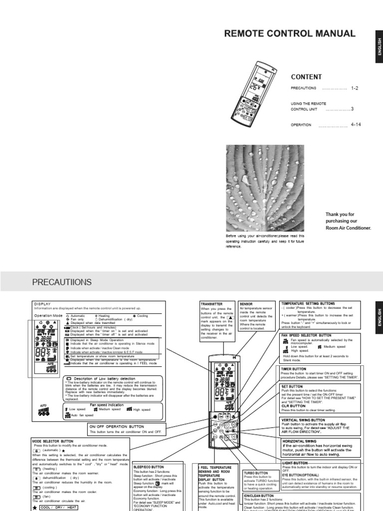 AIRWELL Remote Control RC08C-User Manual | PDF | Air Conditioning ...