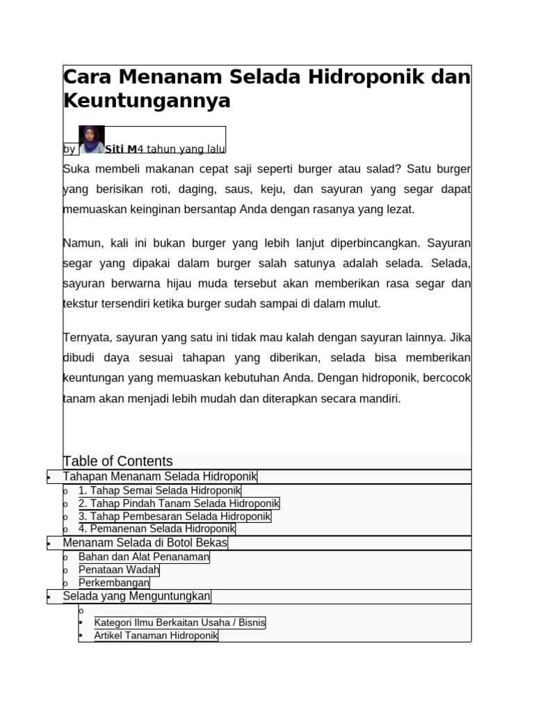 Panduan Menanam Selada Hidroponik | PDF
