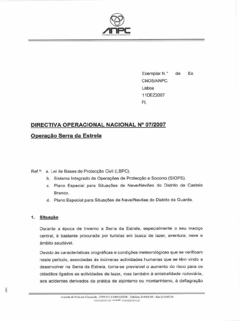 Directiva Operacional Nacional 7 ANPC 2007 - Operação Serra da Estrela ...