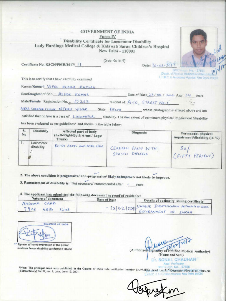 Disability Color Certificate | PDF
