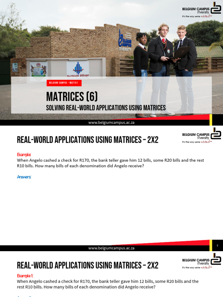 T Real-World Problems Using Matrices BC | PDF | Algebra