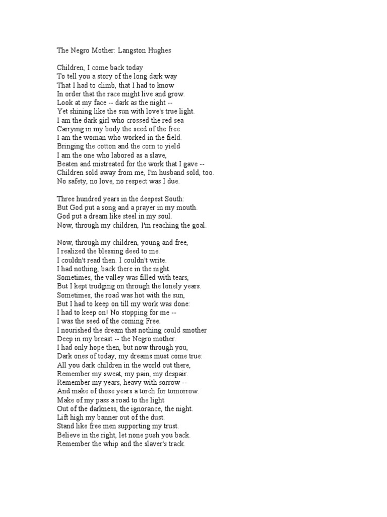 Langston Hughes-The Negro Mother | PDF | Poetry