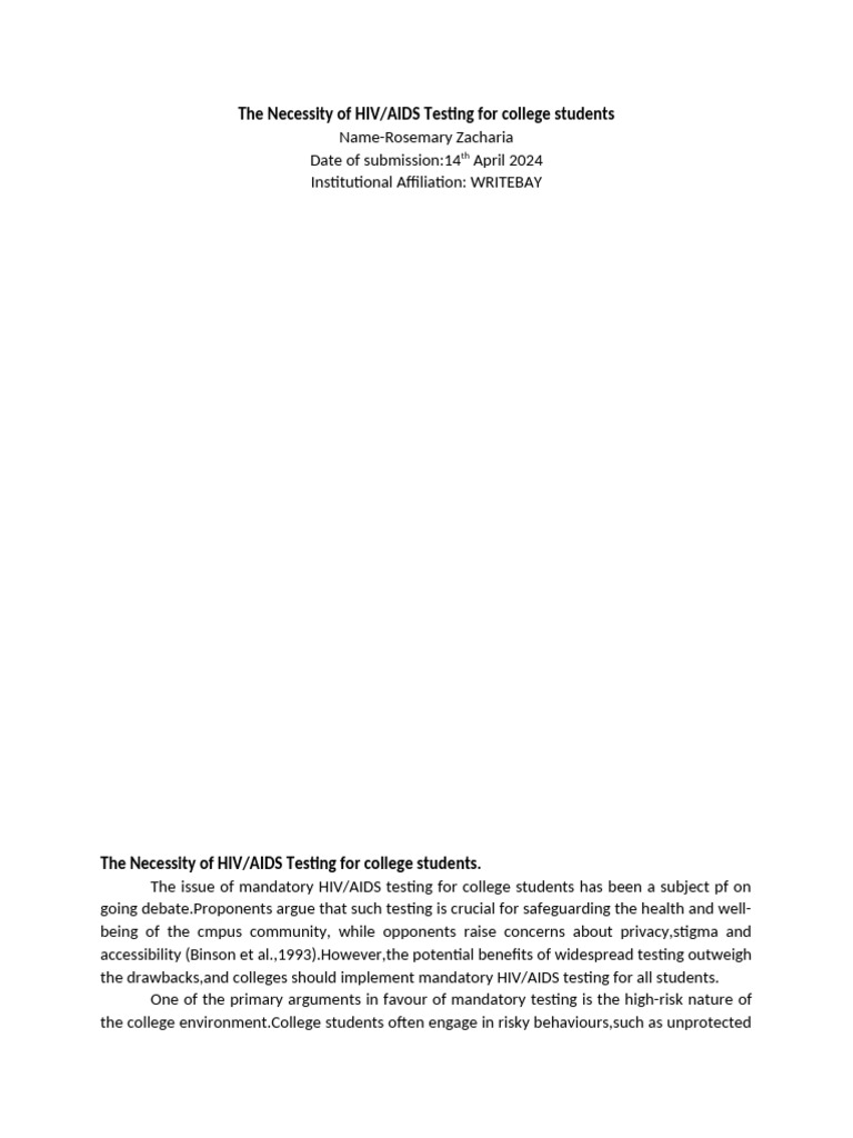 Essay On, The College Students Should Be Tested For AIDS. | PDF | Hiv ...