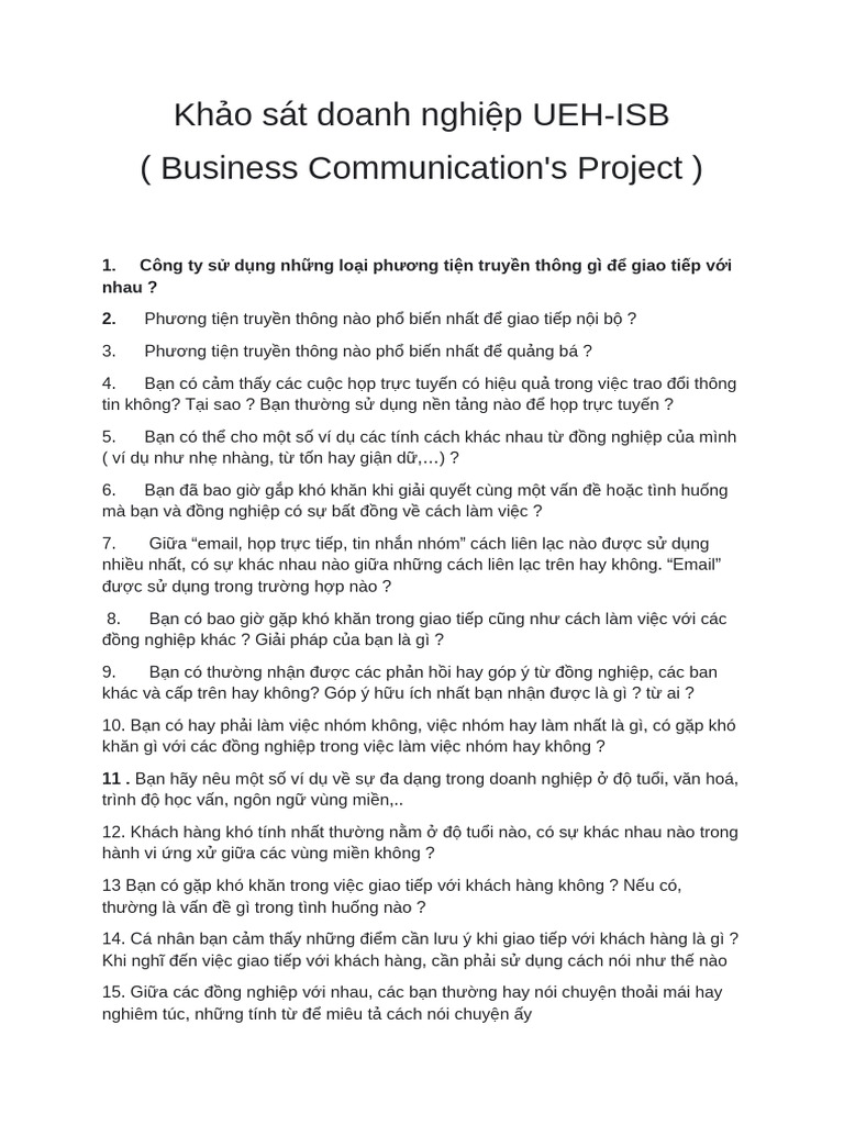 Khảo Sát Doanh Nghiệp UEH ISB Business Communications Pro | PDF