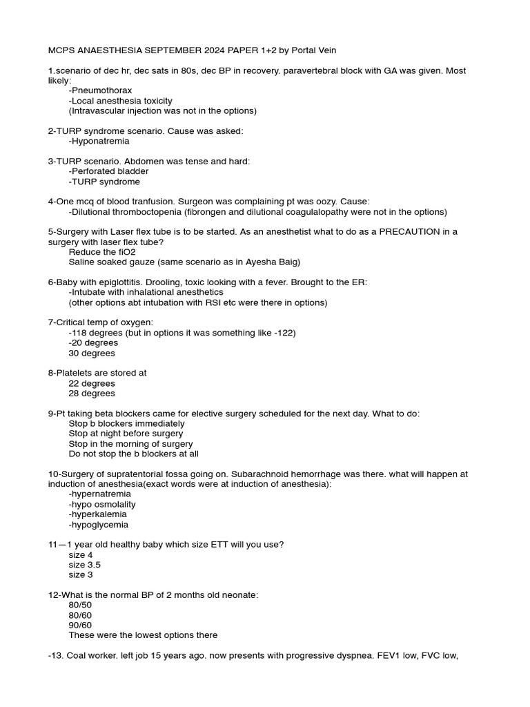 MCPS Anesthesia Exam Review 2024 | PDF | Anesthesia | Clinical Medicine