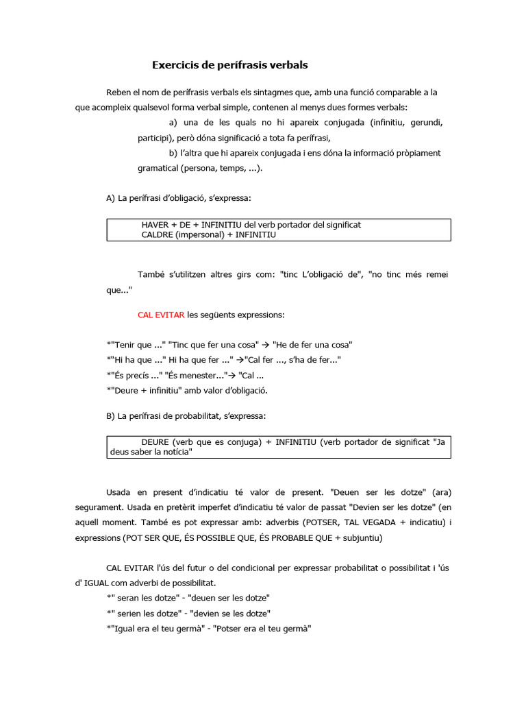 Perífrasis Verbals - Pract | PDF