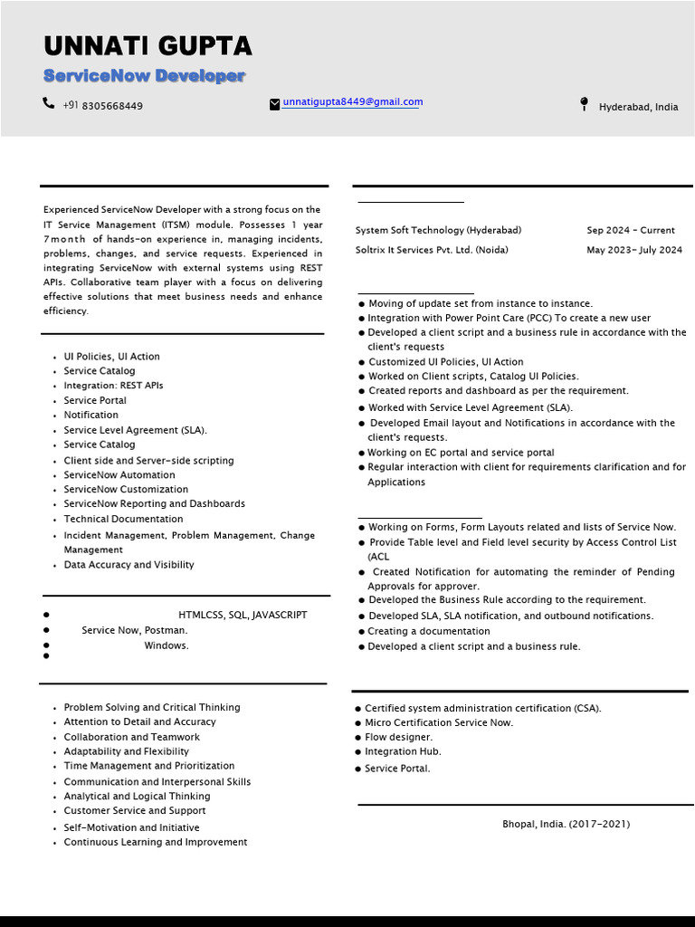 Unnati Gupta Resume | PDF | Service Level Agreement | Information Technology Management