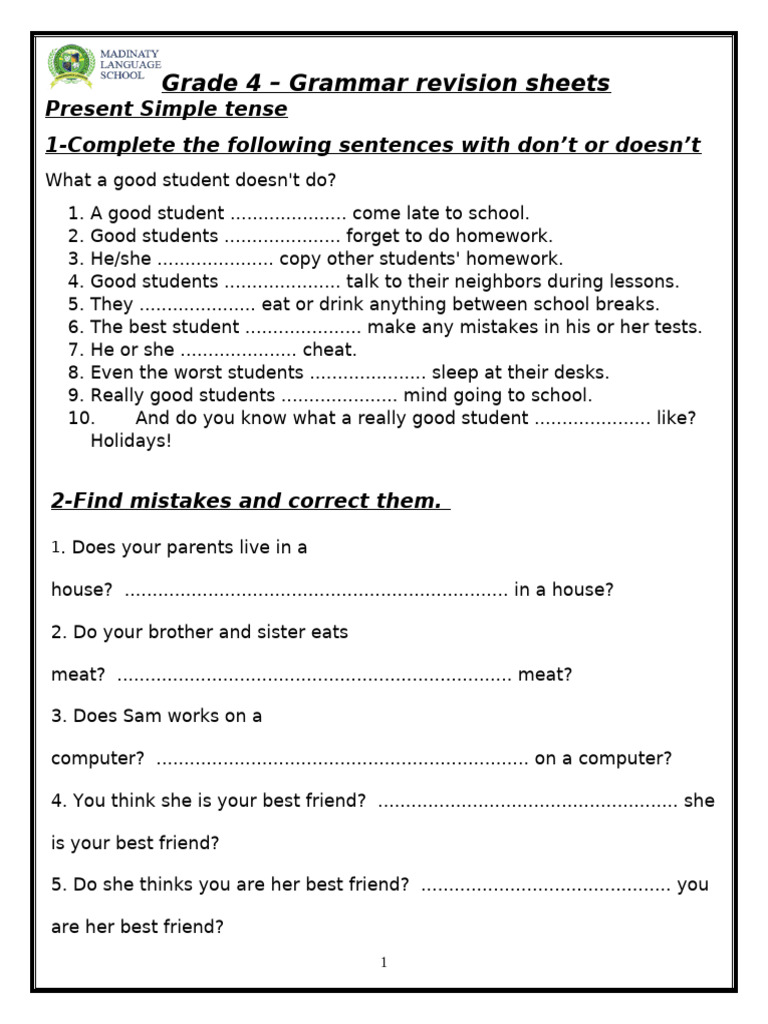 Grade 4 Grammar Revision Guide | PDF | Adverb | Linguistics