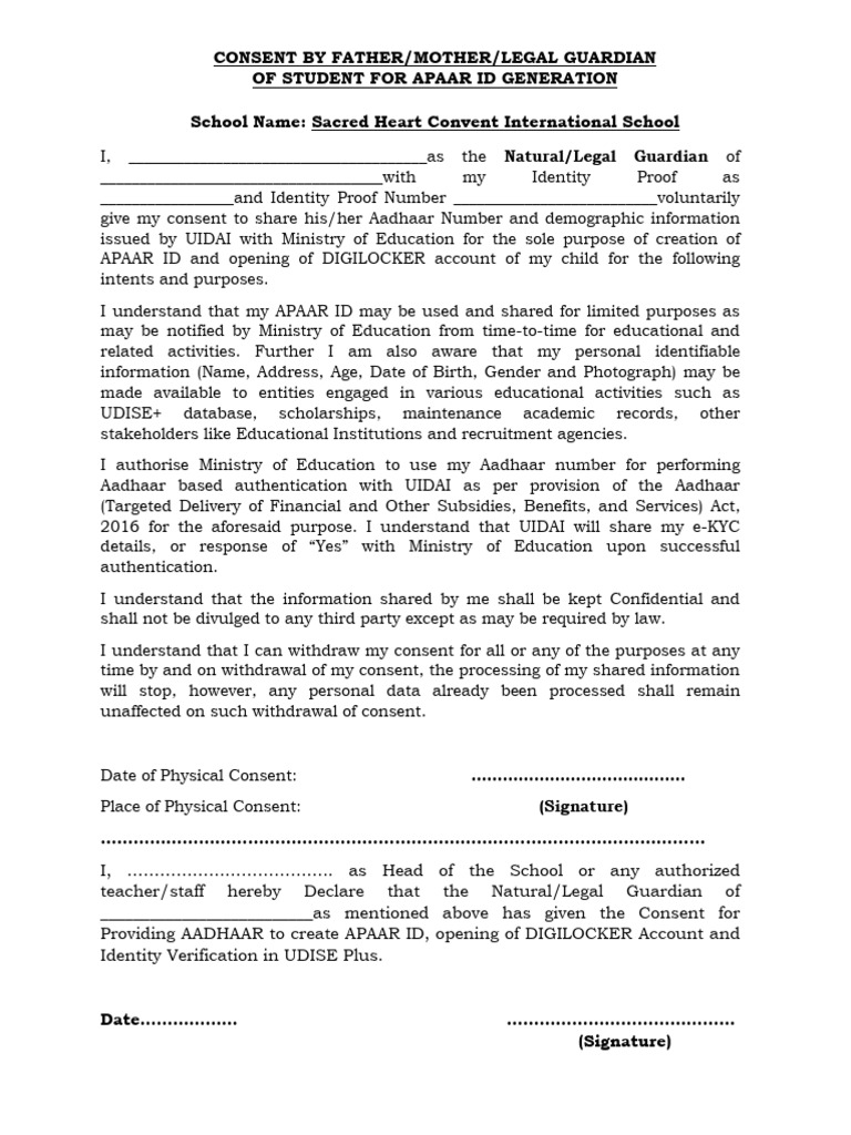 Consent Format For APAAR ID Generation | PDF | Authentication | Privacy