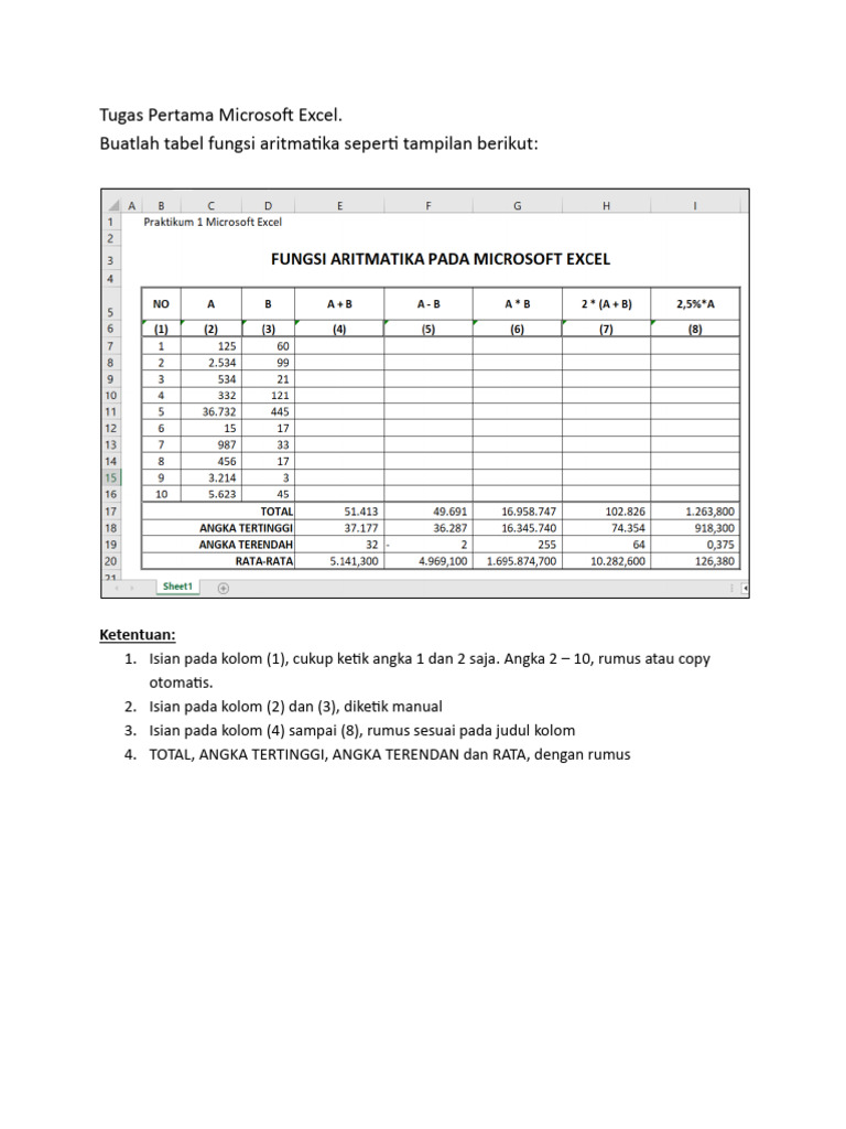 Tugas Pertama Microsoft Excel | PDF