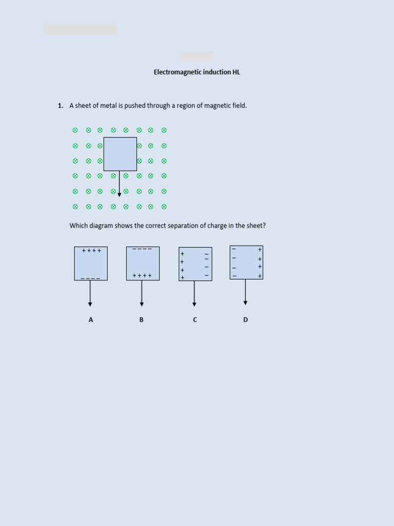 Paper 1A Questions Electromagnetic Induction D.4 HL | PDF ...