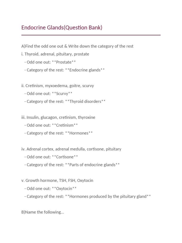Endocrine Glands (Question Bank) | PDF | Endocrine System | Pancreas