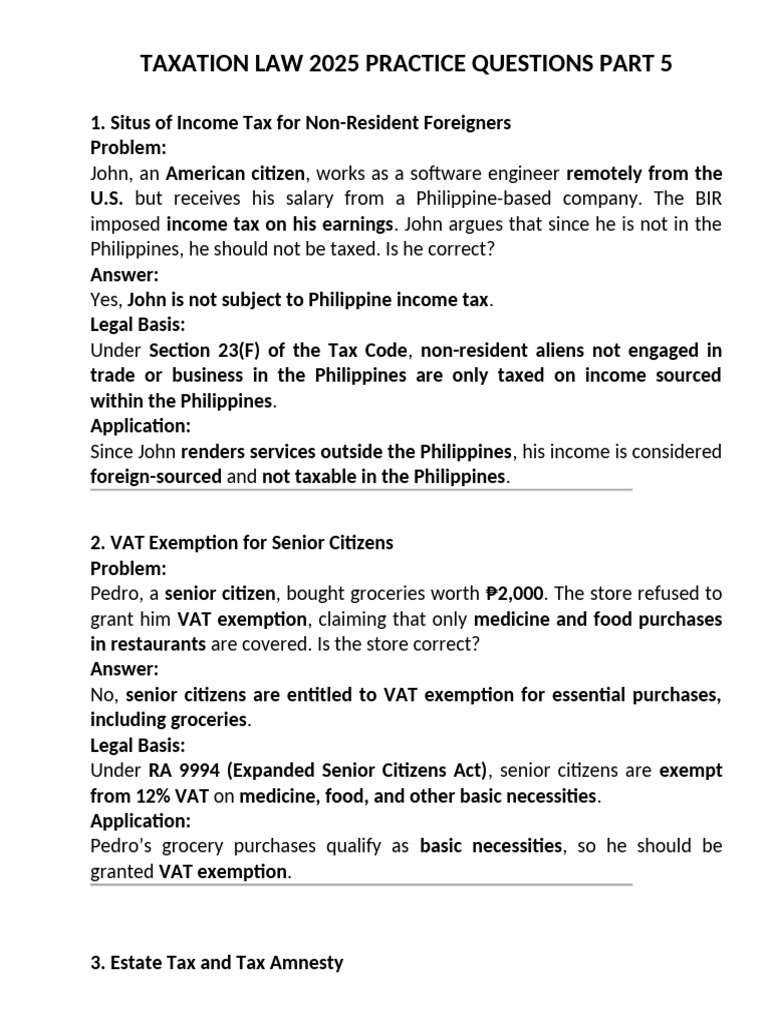 Taxation Law Practice Questions 2025 | PDF | Taxes | Value Added Tax