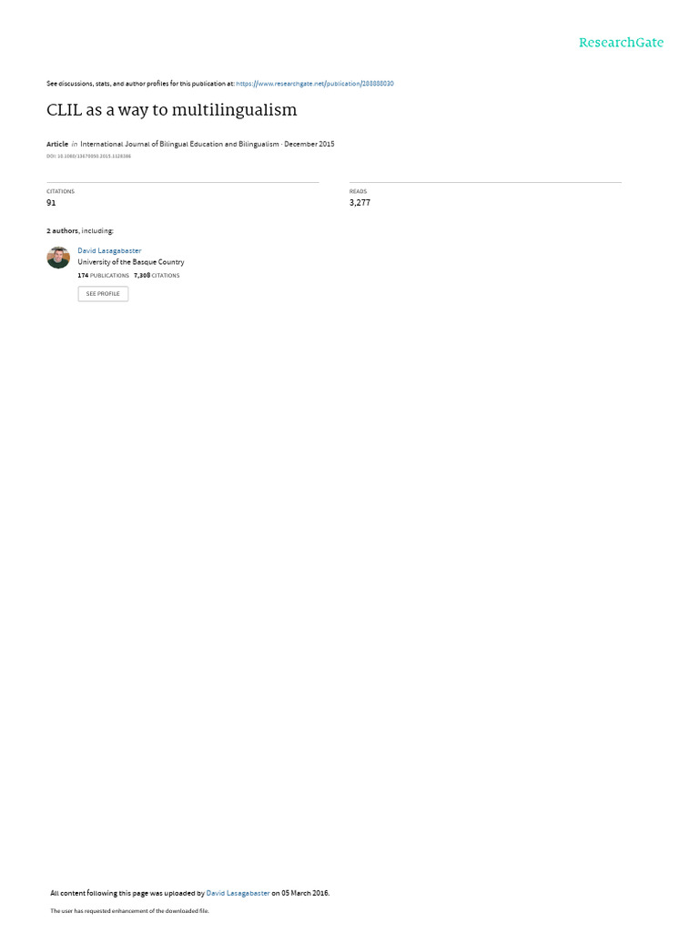 CLIL As A Way To Multilingualism | PDF | Multilingualism | Foreign Language