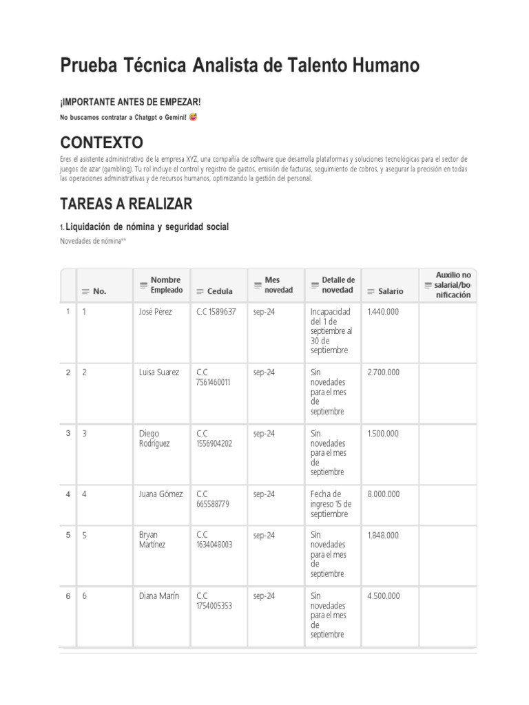 Prueba Te Cnica Analista de Recursos Humanos | PDF | Información