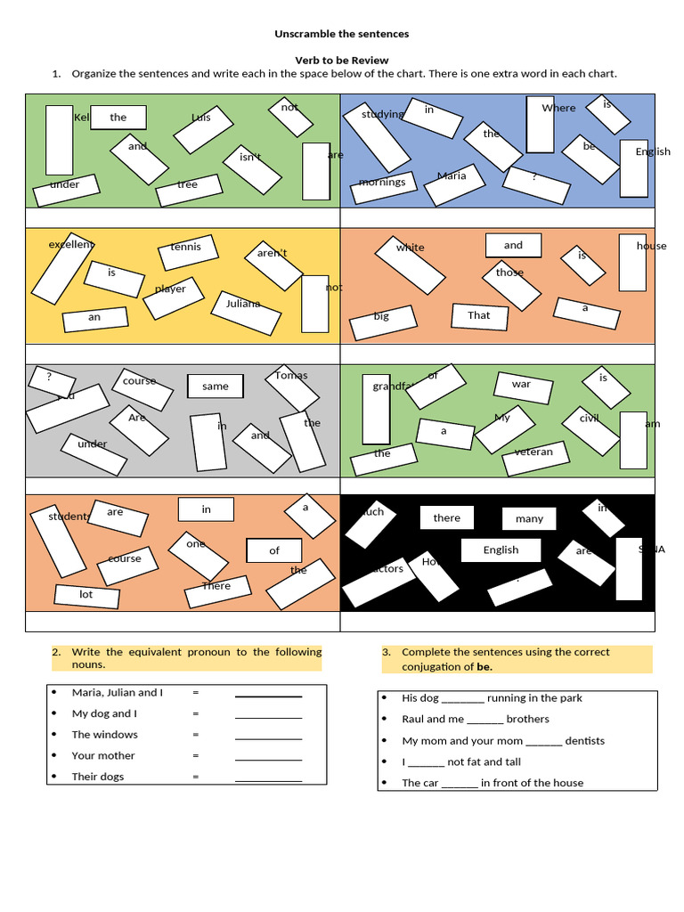 Unscramble The Sentences Verb To Be | PDF | English Language ...