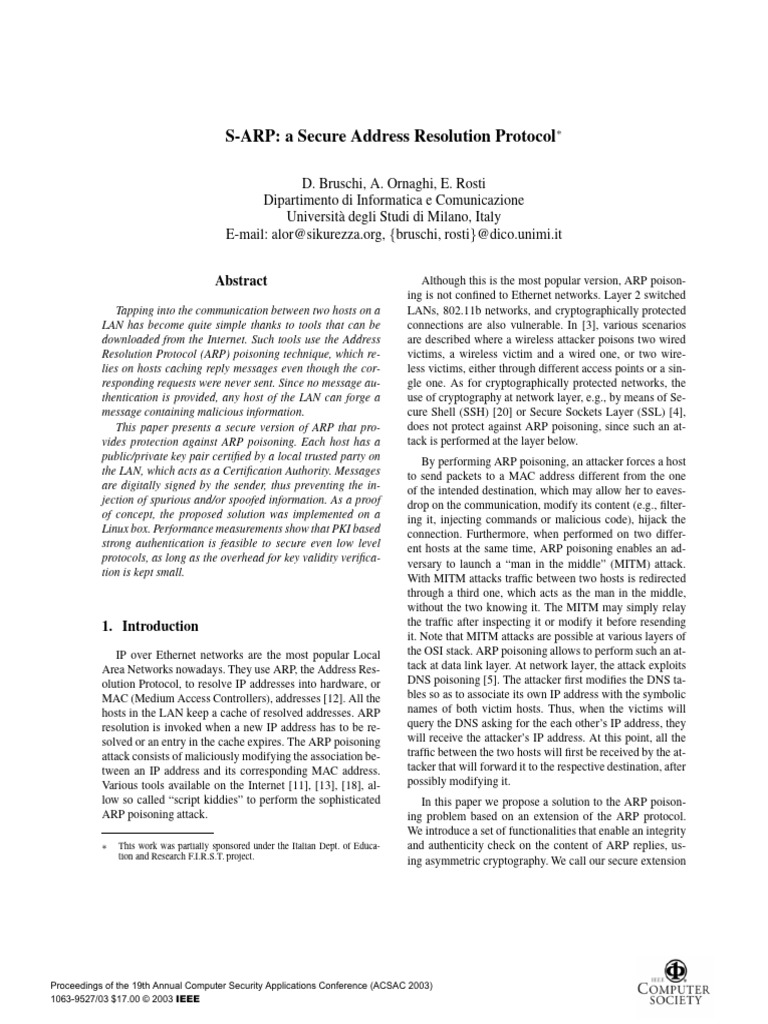 S-ARP_a_secure_address_resolution_protocol | PDF | Computer Network | Internet Architecture